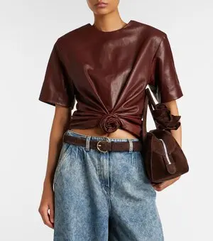 Magda Butrym Cropped Leather Top With Rose Detail
