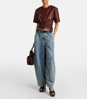 Magda Butrym Cropped Leather Top With Rose Detail