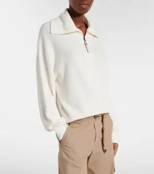 Brunello Cucinelli Monili Oversized Cotton Half-zip Sweater - White