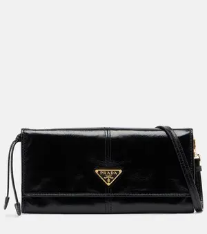 Prada Logo Leather Pouch With Strap - Black