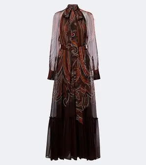 Etro Paisley Silk Maxi Dress - Brown