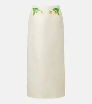 LEO LIN Quinn Embellished Wool And Silk Midi Skirt
