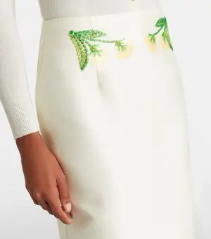 LEO LIN Quinn Embellished Wool And Silk Midi Skirt