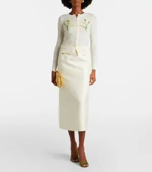 LEO LIN Quinn Embellished Wool And Silk Midi Skirt