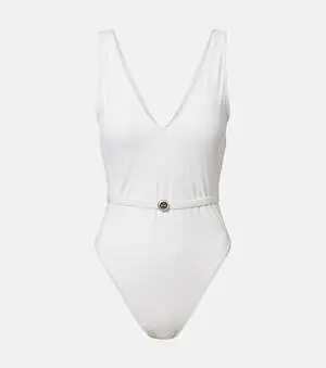Tory Burch Double T Belted V-neck One-piece Swimsuit - White