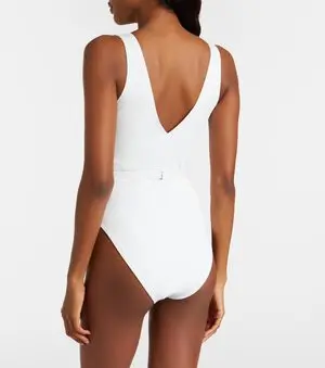 Tory Burch Double T Belted V-neck One-piece Swimsuit - White