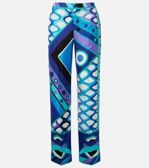 Emilio Pucci Silk Wide-leg Pants - Blue