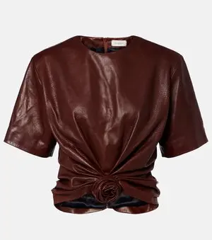 Magda Butrym Cropped Leather Top With Rose Detail
