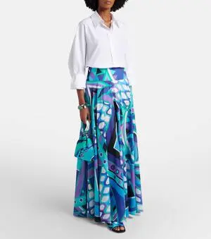 Emilio Pucci Vivara Cotton Maxi Skirt - Blue