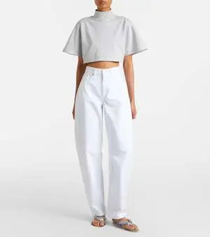 Alaïa Cropped Cotton Jersey T-shirt In Gris Perle