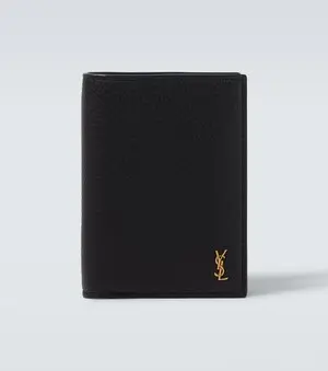 Saint Laurent Tiny Cassandre Leather Wallet - Black