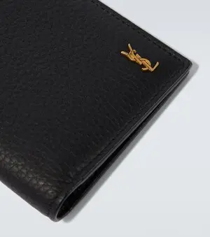 Saint Laurent Tiny Cassandre Leather Wallet - Black