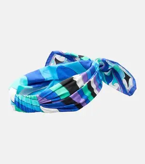 Emilio Pucci Printed Cotton Muslin Headband With Bow Detail - Blue