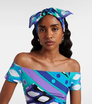 Emilio Pucci Printed Cotton Muslin Headband With Bow Detail - Blue