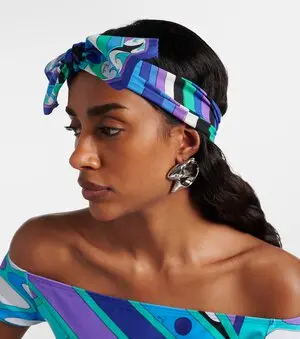 Emilio Pucci Printed Cotton Muslin Headband With Bow Detail - Blue