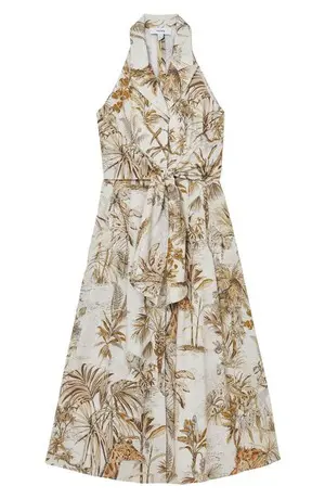 REISS Tate Safari Print Midi Dress