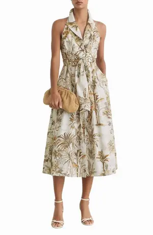 REISS Tate Safari Print Midi Dress