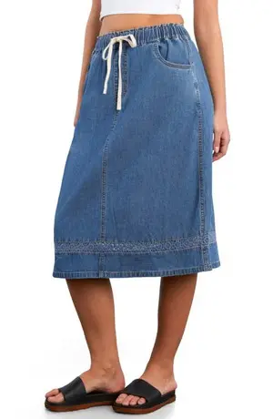HINT OF BLU Daisy Chain Inset Denim Drawstring Skirt - Effortless Blue
