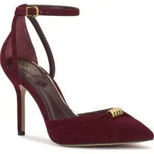 Vince Camuto Mallie Ankle Strap Stiletto Pumps With Pointed Toe And Hardware Accent - Pomegranate