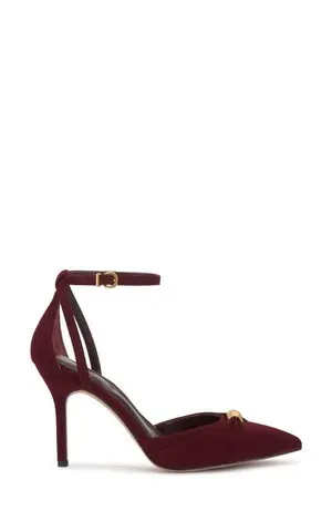 Vince Camuto Mallie Ankle Strap Stiletto Pumps With Pointed Toe And Hardware Accent - Pomegranate