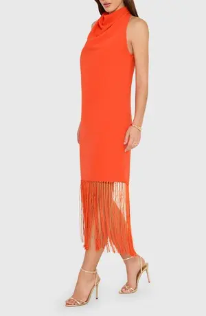 Amanda Uprichard Syd Cowl Neck Fringe Midi Dress