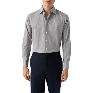 Eton Regular Fit Microprint Signature Cotton Twill Dress Shirt - Navy