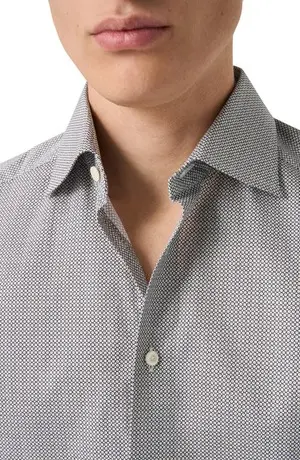 Eton Regular Fit Microprint Signature Cotton Twill Dress Shirt - Navy
