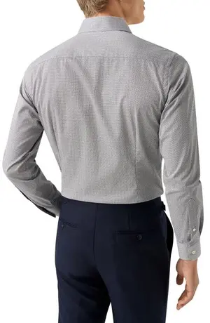 Eton Regular Fit Microprint Signature Cotton Twill Dress Shirt - Navy