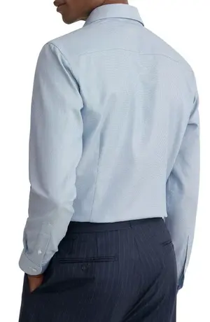 Eton Slim Fit Semisolid Blue Cotton Dobby Dress Shirt