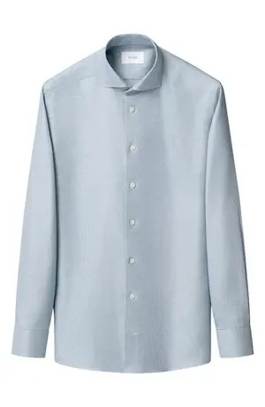Eton Slim Fit Semisolid Blue Cotton Dobby Dress Shirt