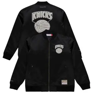 Mitchell & Ness New York Knicks Chrome Satin Bomber Jacket - Black