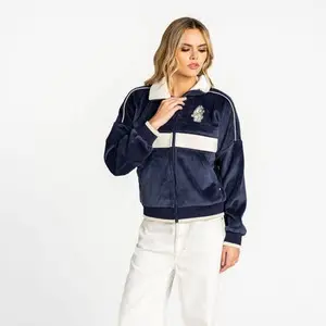 THE WILD COLLECTIVE Chicago Cubs Velvet Corduroy Full-zip Jacket - Navy