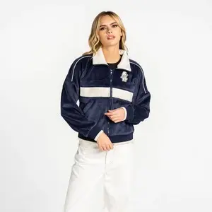 THE WILD COLLECTIVE Chicago Cubs Velvet Corduroy Full-zip Jacket - Navy