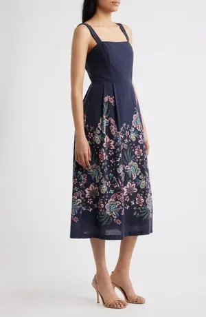 Julia Jordan Floral Print Square Neck Sleeveless Midi Dress