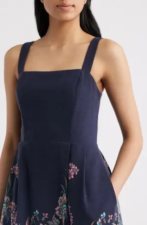 Julia Jordan Floral Print Square Neck Sleeveless Midi Dress