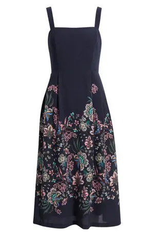 Julia Jordan Floral Print Square Neck Sleeveless Midi Dress