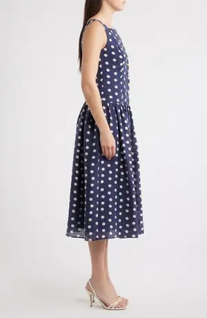 Julia Jordan Sleeveless Polka Dot Square Neck Midi Dress