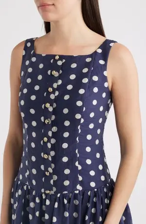 Julia Jordan Sleeveless Polka Dot Square Neck Midi Dress