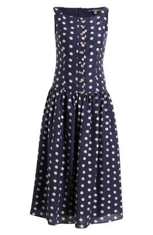 Julia Jordan Sleeveless Polka Dot Square Neck Midi Dress