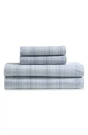 Calvin Klein Multi Grid 200 Thread Count Cotton Percale Sheet Set - Light/medium Blue
