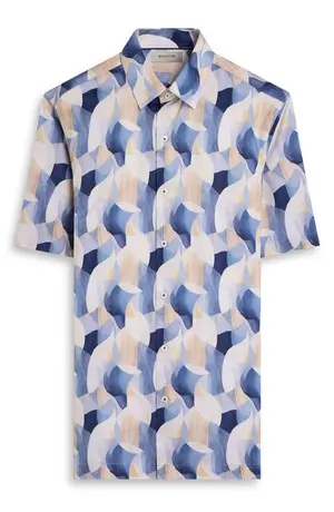 Bugatchi Vero Shaped Fit Abstract Print Short Sleeve Stretch Cotton Button-up Shirt
