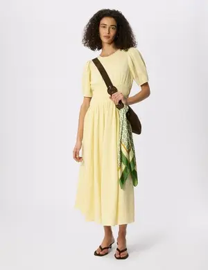 Whistles Gathered Textured Midi Dress - Butter