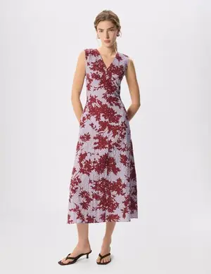 Whistles Floral Textured V-neck Midi Dress - Purple/multi