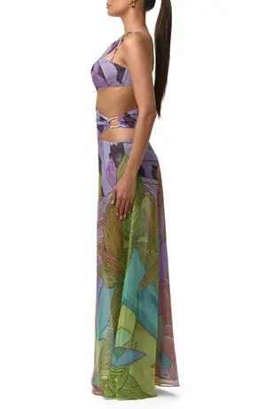 Naked Wardrobe Print Sheer Chiffon Cutout Maxi Dress