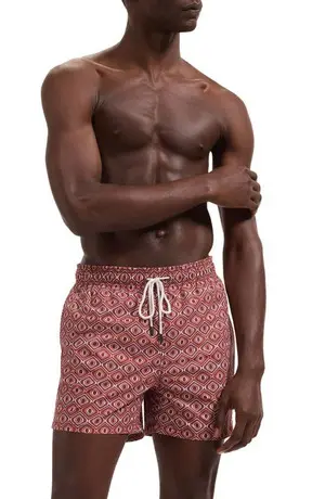 Bugatchi Cruz Print Swim Trunks - Sienna