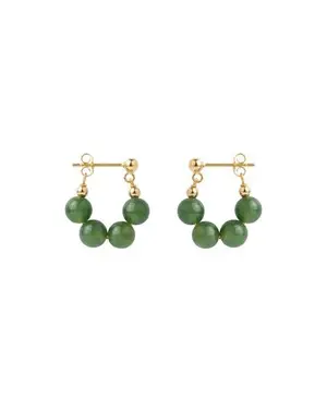 SEREE Fay Beaded Jade Hoop Earrings - Green