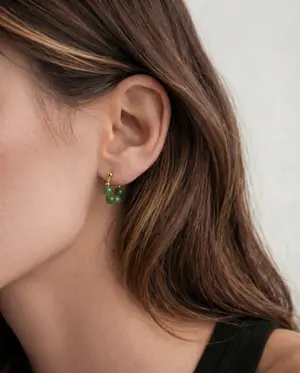 SEREE Fay Beaded Jade Hoop Earrings - Green