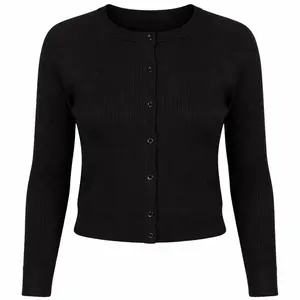Coco Coco Cropped Rib Knit Raglan Button Cardigan Black