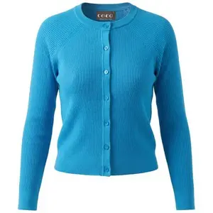 Coco Cropped Rib Knit Raglan Button Cardigan - Blue