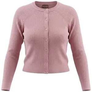 Coco Coco Cropped Rib Knit Raglan Button Cardigan Blush